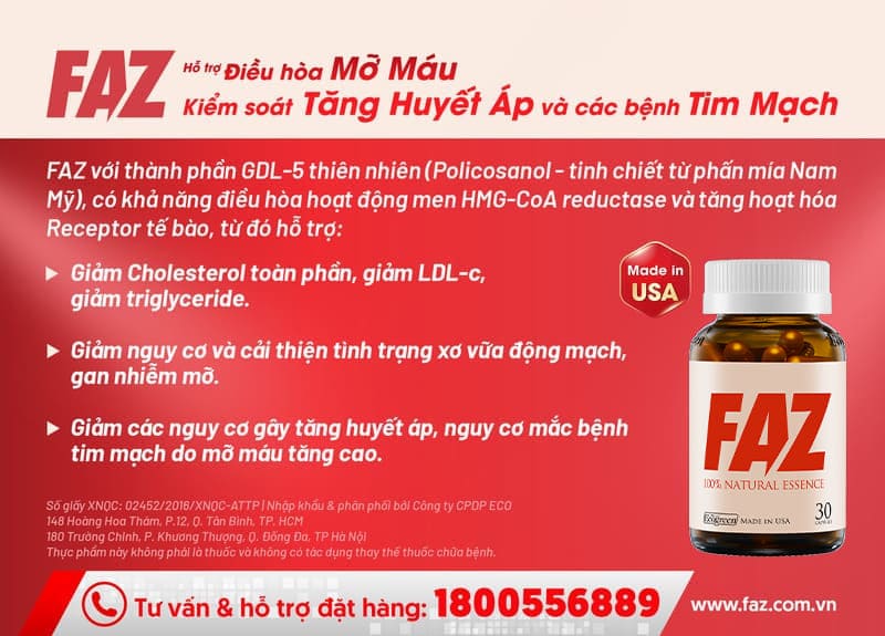 FAZ - Điều hòa mỡ máu, cao huyết áp, kiểm soát bệnh tim mạch
